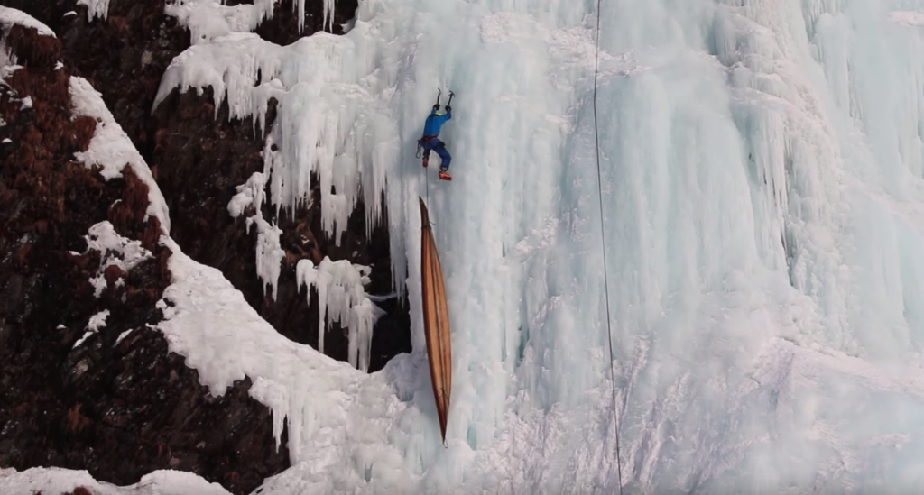 Video: Ice Climber Free Solos WI5 With a Sea Kayak For Some Reason